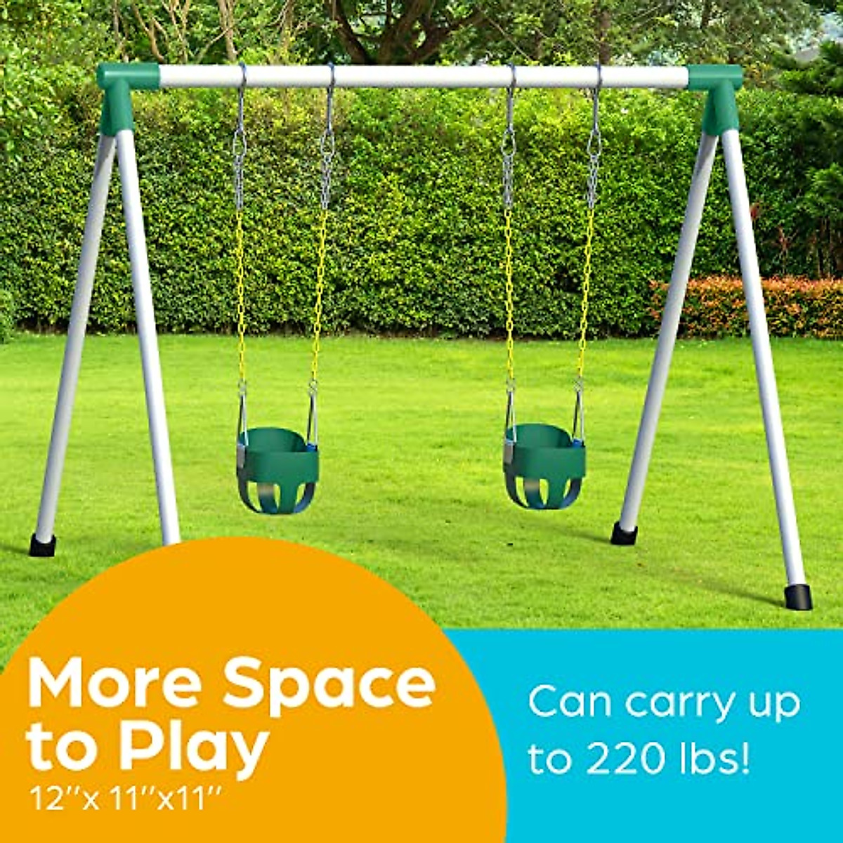 Jungle Gym Kingdom Toddler Swing - Heavy Duty, High Back, Full Bucket Baby Swing Seat with Coated Chains for Outdoor Use - Fully Assembled - Green