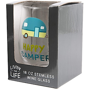Pavilion - Happy Camper - 18 Oz Stemless Wine Glass