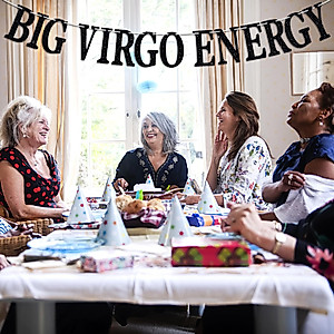 Big Virgo Energy Banner, Virgo Aug/Sept. Birthday Party Decor - 12 Constellation Theme Birthday Party Decorations Supplies, Black Glitter