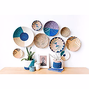 Small African Basket- Muyumbu/Rwanda Basket/Woven Bowl/Sisal & Sweetgrass Basket/Blue, Teal, Tan, White