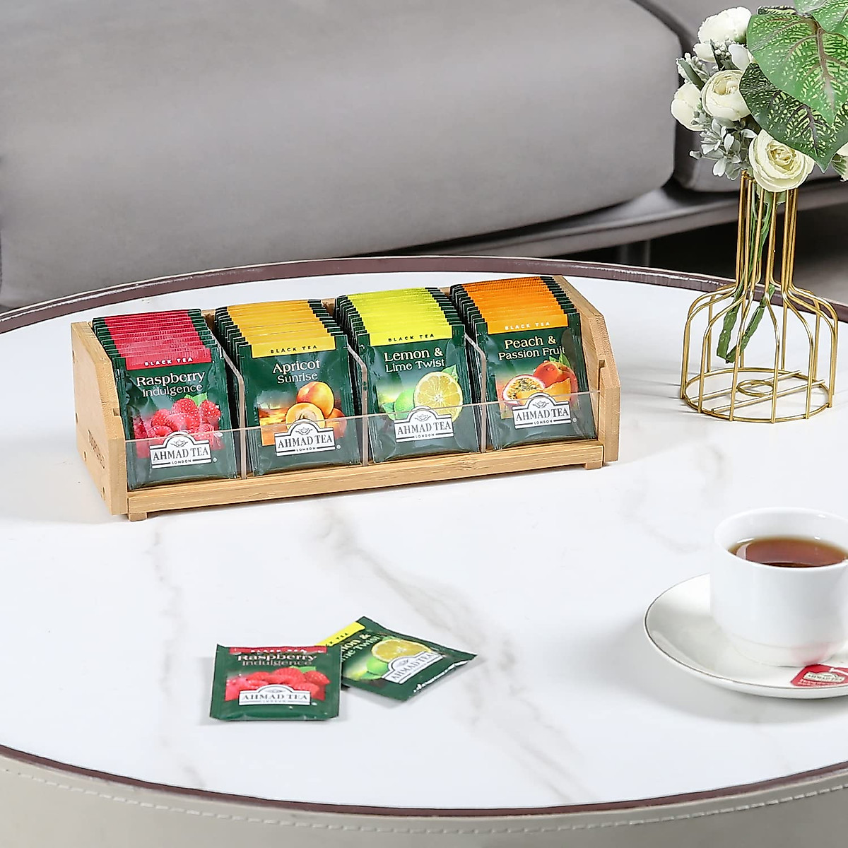 TIOPGHAD 𝑺𝒎𝒂𝒍𝒍 𝑩𝒂𝒎𝒃𝒐 Tea Bag holder, Wood countertop tea organizer basket Storage Box tea packets organizer tea packets Caddy Rack Tea Bags Containers for Drawers Kitchen Cabinet Office