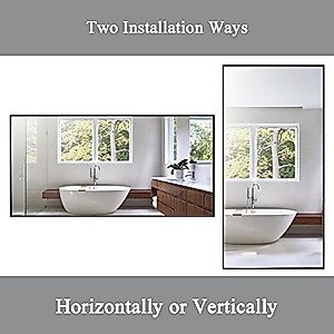 Bonverre 27 x 40 Inch Rectangle Wall Mirror, Aluminum Frame Rectangular Mirror for Bathroom, Vanity, Bedroom, Living Room, Entryway, Wall Mounted Horizontal or Vertical, Black