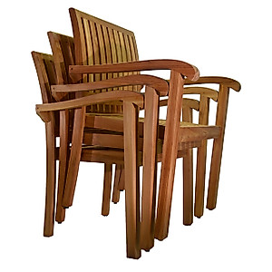 5 PC A Grade Outdoor Patio Teak Dining Furniture Set - 48" Round Table & 4 Naples Stacking Arm Chairs