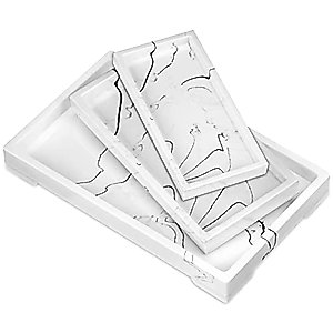 3 Pieces Bathroom Vanity Tray, Ceramic Vanity Tray Marble Decor Bathroom Tray Vanity Display Tray Decorative Paper Towel Tray Ceramic Jewelry Tray Rectangle Perfume Tray for Bathroom Accessory (White)