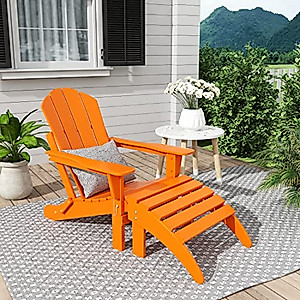 WestinTrends Outdoor Ottoman, Patio Adirondack Ottoman Foot Rest, All Weather Poly Lumber Folding Foot Stool for Adirondack Chair, Widely Used for Outside Porch Pool Lawn Backyard, Orange