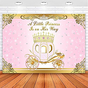 Mocsicka Little Princess Baby Shower Backdrop Pink Princess Carriage Gold Crown Baby Shower Background 7x5ft Silver Little Stars Girls Baby Shower Banner Decorations for Photobooth Props