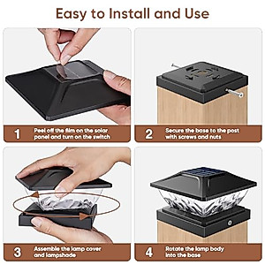 Fence Solar Post Lights Outdoor - 6 Pack 2 Modes Solar Deck Lights, IP65 Waterproof Solar Post Cap Lights Fit 4x4 4.5x4.5 5x5 Vinyl Wooden Posts, Garden Porch Patio Decor, Warm White & Cool White