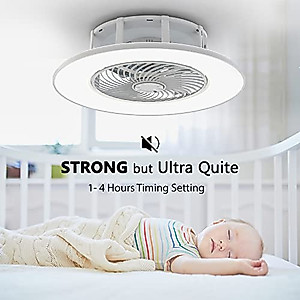 PrimeMall Bladeless Ceiling Fan with Light and Remote Control Low Profile Ceiling Fan 22" Modern Enclosed Multi-Speed Indoor Ceiling Fan 3 Color Temperatures Smart LED Dimmable Lighting Flush Mount