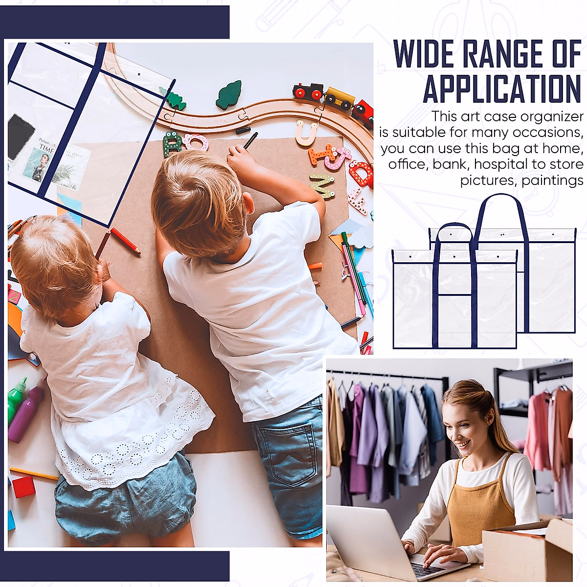 Windyun 2 Pcs Large Poster Storage Bag 48 x 36 Inches 31.5 x 25.5 Inches Bulletin Board Holder Classroom Organization and Storage Poster Storage Container Art Portfolio Case(Blue)