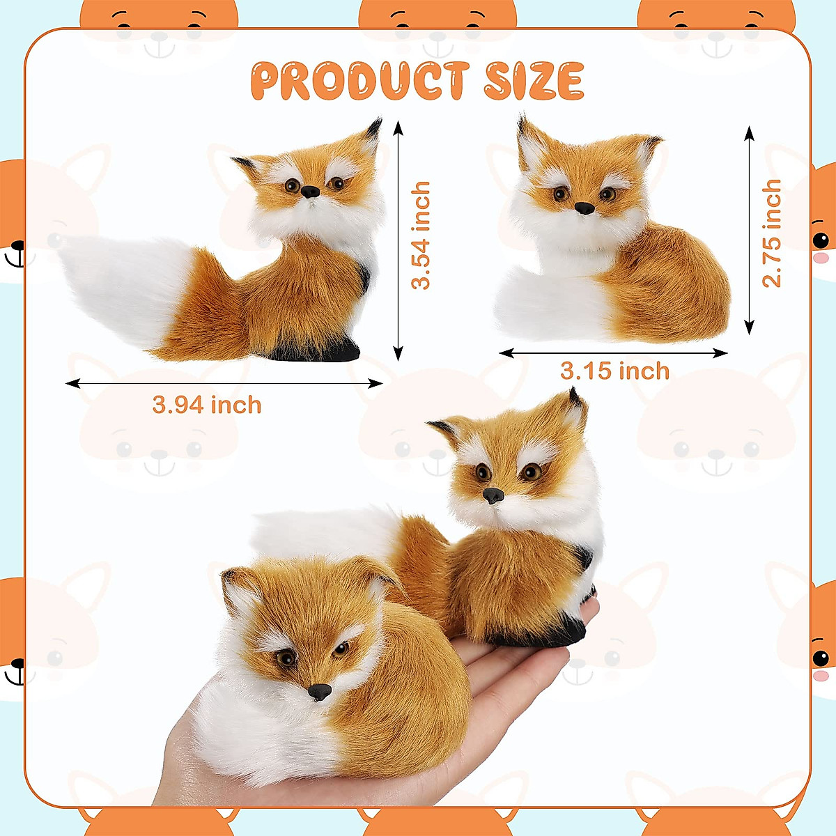 Sosation 2 Pcs Simulation Fox Mini Toy Fur Animal Model Stuffed Ornament Static Action Figures Fox Standing Sitting Plush for Home Office Desktop Bag Decoration 3.94 x 3.54 in, 3.15 x 2.75 in(Brown)