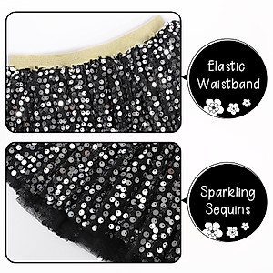 KEREDA Toddler Girls Layered Tutu Skirt Sparkling Sequin Tulle Dance Skirts 6-8 Y Black