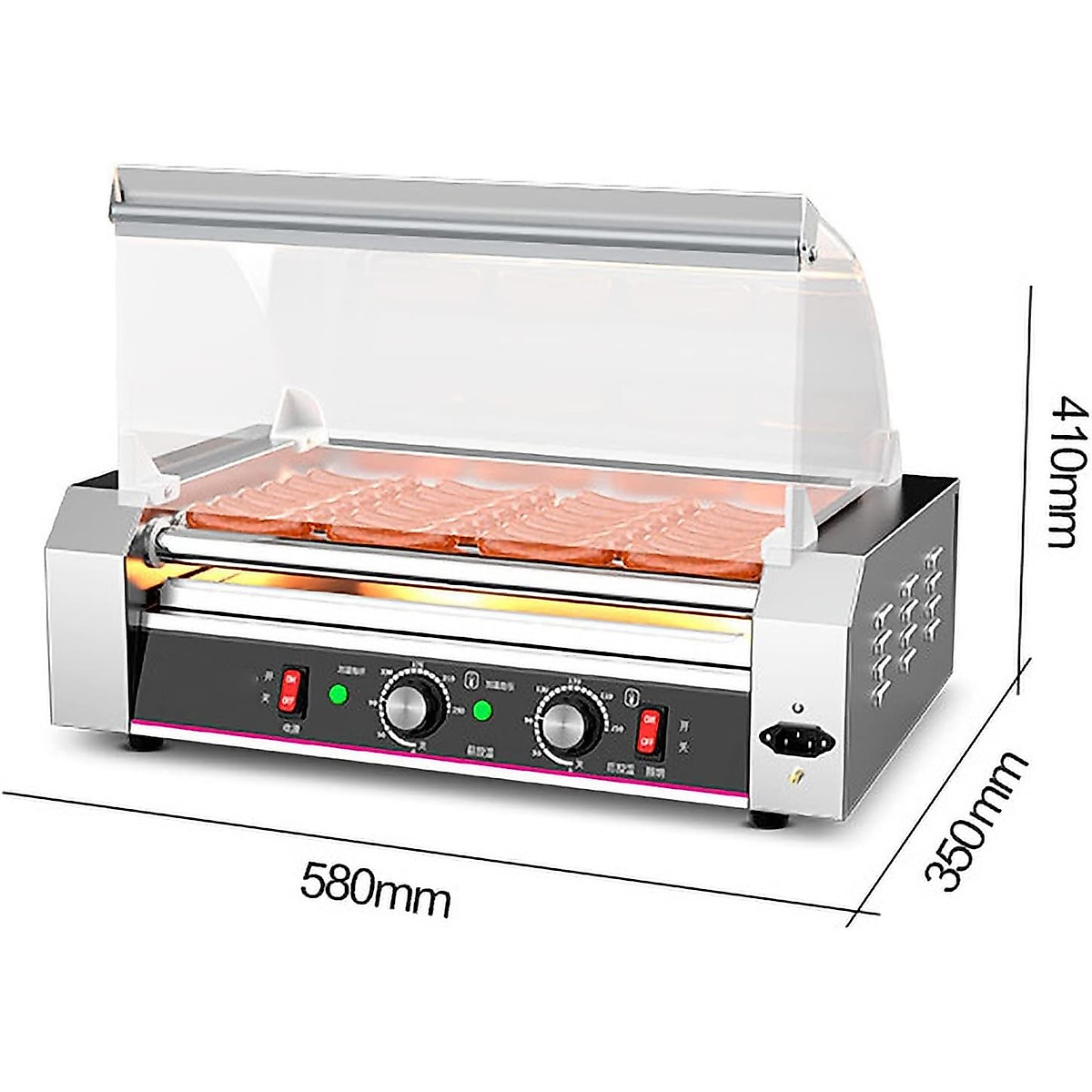 TREEYX 7 Roller Grill Hot Dog Warmers Cooker Machine Stainless Steel with Dual Temp Control, Detachable Acrylic Cover LED