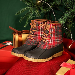 STQ Duck Boots Women Side Zipper Lace Up Insulated Waterproof Winter Ankle Snow Booties MULTI/PLAID 6 US