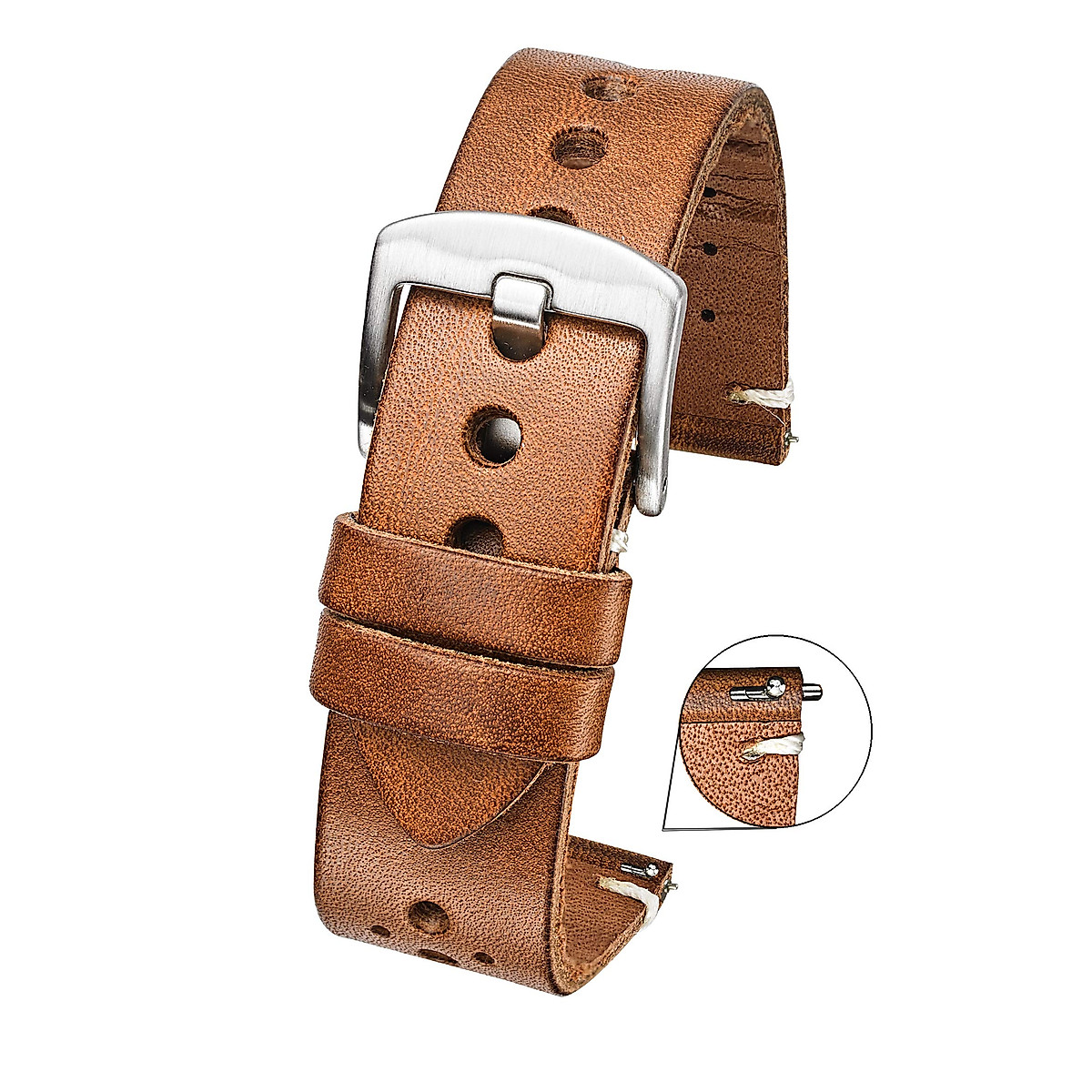 ALPINE Genuine Vintage Leather 22mm Watch Band - Replacement Watch Bands for Women & Men - Watch Strap with Quick Release Stainless Steel buckle - Compatible with Regular & Smart Watch Bands - Tan