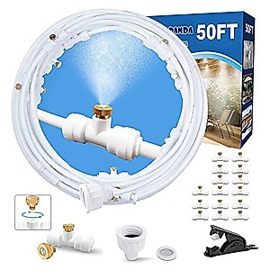 Misters for Outside Patio,Misting System for Cooling Outdoor,50Ft (15M),Water Mist Hose DIY Kit for Porch,Canopy,Deck,Umbrella,Garden,Greenhouse,Yard,Plants,Trampoline Sprinkler Accessories for Kids
