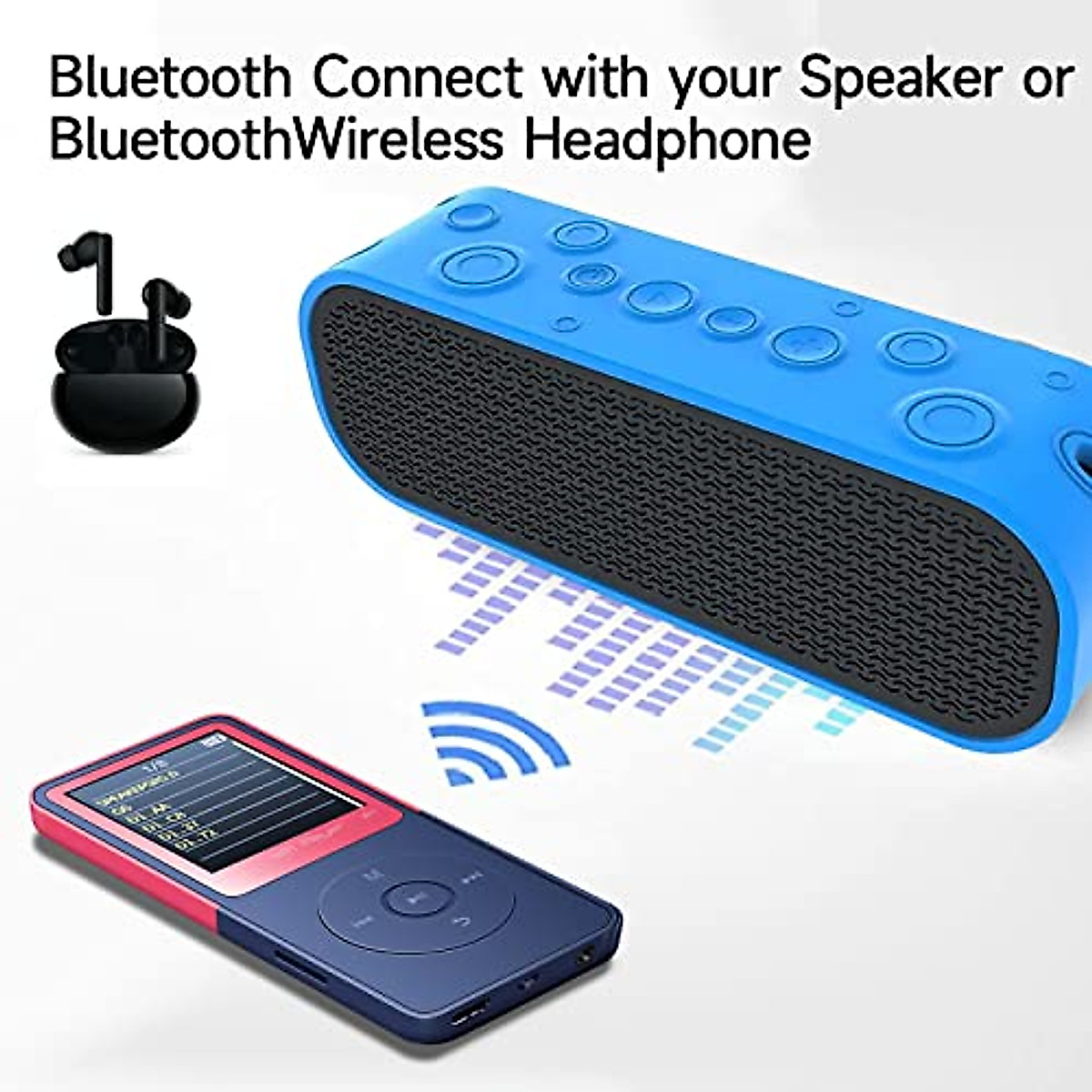 MP3 Player,MP4 Player with Bluetooth,Voice Recorder,16GB Save 3800 Songs 1.8" Screen HiFi Lossless Sound 30+ Hours Long time Play Support up to 128GB Red
