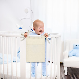 Baby Crib Cabin Bedside Storage Bag Bed Linen Hanging Pocket Baby Room Nursery Cot Caddy Bed Organizer for Clothing Diapers Drool Bibs Molar Toys (Beige)