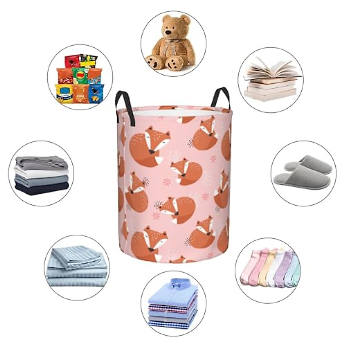 Large Laundry Basket with Handles - Fox Print Light Pink Baby Kids Dirty Clothes Laundry Hamper