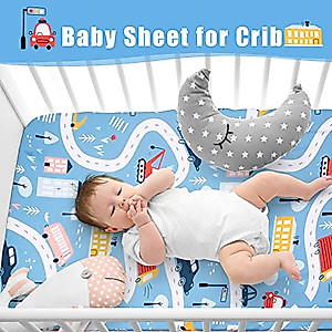 Cloele Fitted Crib Sheet - Baby Nursery Sheet 100% Polyester 2 Pack Cozy Bed Sheet Set for Standard Crib and Toddler Mattresses - Cartoon Car Nursery Bed Sheet Infant Baby Toddler Sheet for Baby