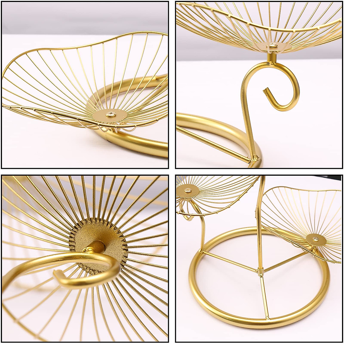 3 Tier Fruit Basket Fruit Bowl Wire Basket Stand For VegetablesDecorative Fruit Bowl Stand Detachable Bread Snacks Baskets Holder Large Capacity Fruit Tray(Gold)