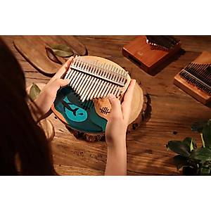 Hluru 21 Key Ocean Kalimba | Round Corner Resin & Beech Material Whale Jellyfish Thumb Piano Blue, HL-21BON