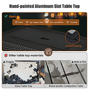 Vicluke Aluminum Fire Pit Table, Propane Fire Pit Table for Outside, 44in 50,000 BTU Auto-Ignition Gas Fire Table w/CSA Certification, Hand-Painted Table Top, Wind Guard, Cover, Glass Beads (Brown)