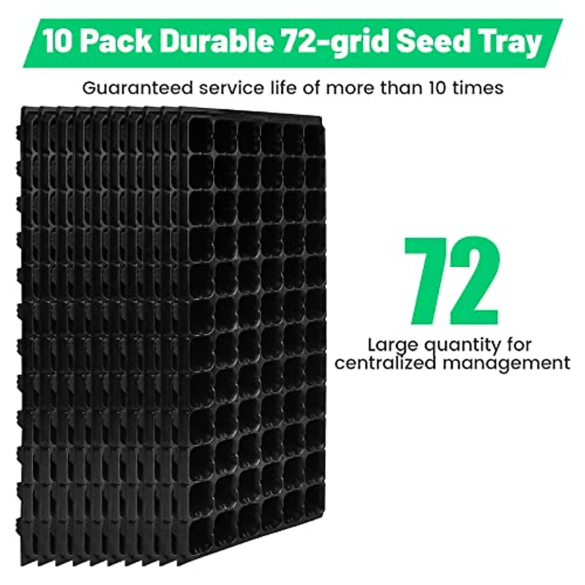10 Pack Thick Durable 72 Cell Seed Starter Tray, 1.5inch Deep Seed Starter Kit, Gardening Germination Plastic Trays with Drain Holes Reusable Plant Grow Plug Propagation