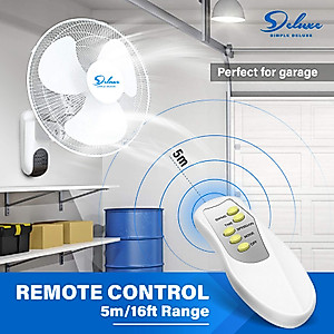 Simple Deluxe 16 Inch Wall Mount Fan with Remote Control, 3 Oscillating Modes, 3 Speed, Timer