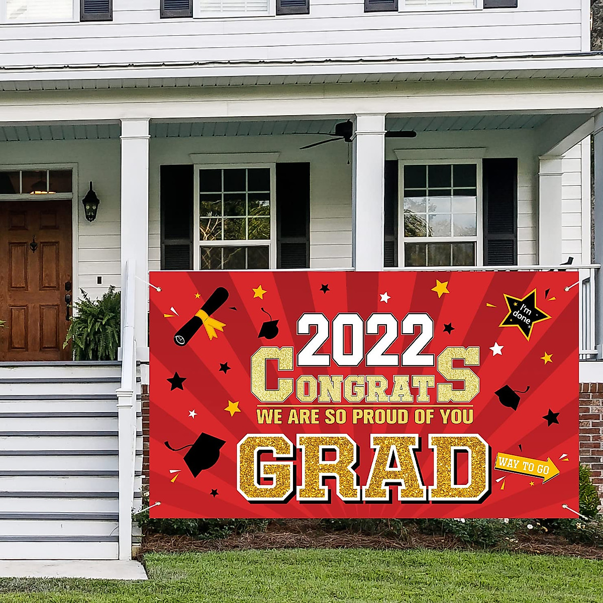 Graduation Party Decorations 2022 Red - Large 78” x 45” Congrats Graduation Banner Party Supplies - Class of 2022 Graduation Decorations for Any Schools or Gradesr Indoor/Outdoor Home Door Décor