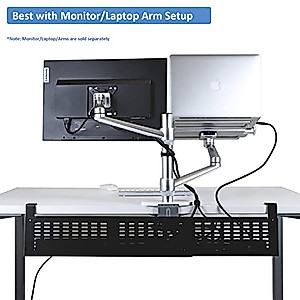 AEONS Under Desk Cable Management Tray Kit - Horizontal Adjustable up tp 41” Desk Organizer Removable C Clamp Mount Reversiable Computer Cord Raceway and Modesty Panel for Large Desk, Black