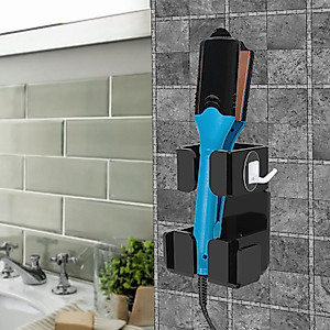 Beautyflier Acrylic Curling Iron Holder Wall Mount, Bathroom Hair Dryer Holder Wall Mounted Flat Iron Holder, Wall Mount Hair Straightener Holder Compatible with Dyson Airwrap Styler Complete (Black)