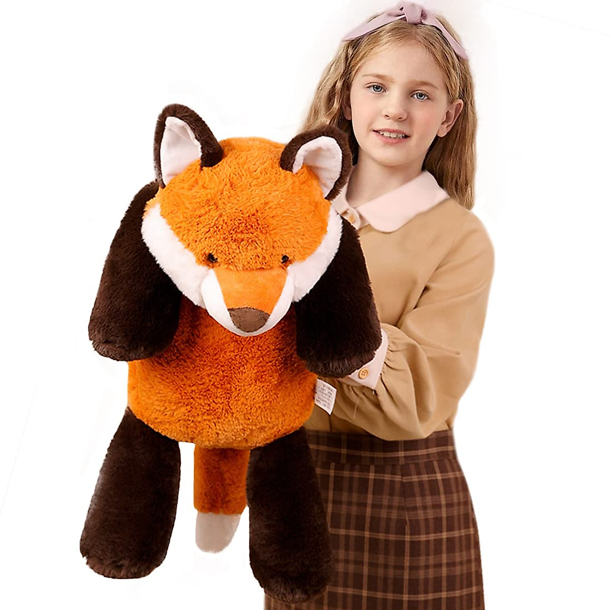ELAINREN Furry Orange Red Fox Plush Soft Pillow, Big Lifelike Fox Stuffed Kawaii Orange Fox Plushie Animals Toy Gifts for Kids Children Boys Girls Xmas Birthday/23.6''