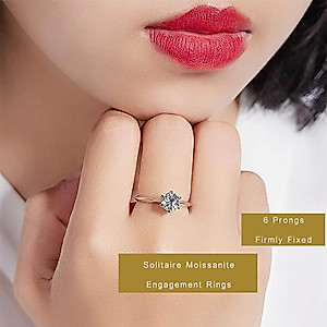 Jansme 6 Prongs Solitaire Moissanite Engagement Ring for Women 925 Sterling Silver Smooth Round 1ct Real Moissanite Engagement Rings Size 7