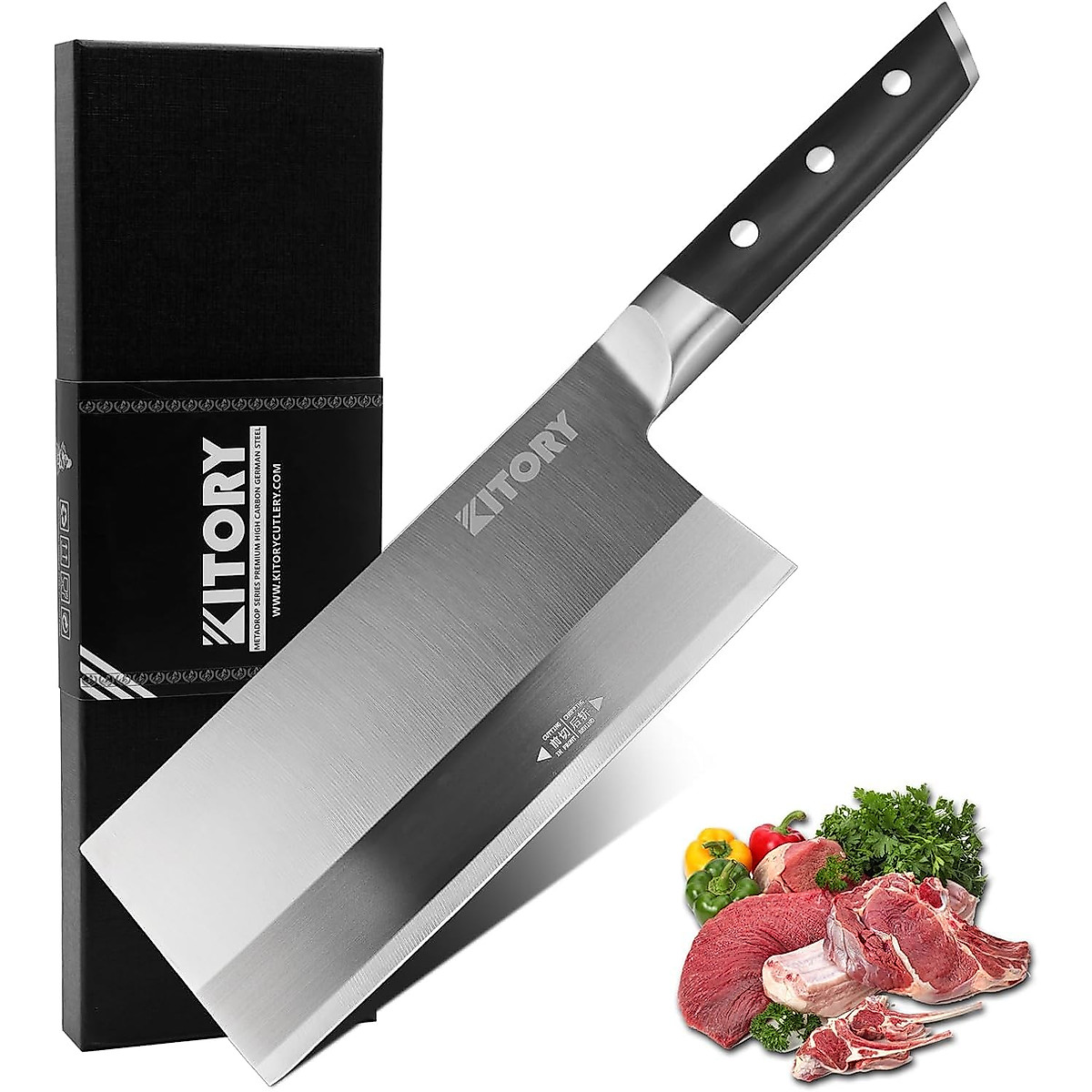 Kitory Meat Cleaver Knife 7"- Front Cutting Behind Chopping - German High Carbon Steel Blade, Chinese Qian Qie Hou Zhan Kitchen Chef`s Knife - 2024 Gifts - Metadrop Series MTD09S