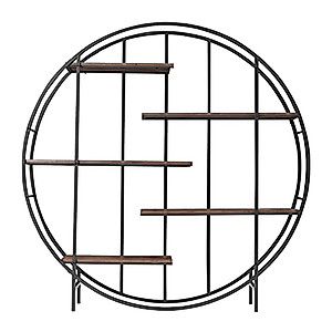 Bookcase Round 5 Tier Bookshelf Open Freestanding Storage Shelf Metal Plant Stand, Display Stand for Living Room Home Office Entryway Bedroom, Rustic Brown