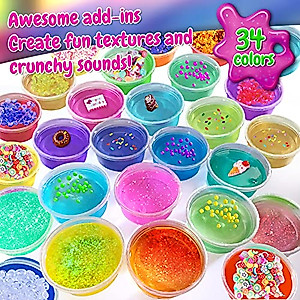 ESSENSON 34 Cups Slime Kit for Girls Boys, DIY Slime Kit Gifts for 6 7 8 9 10+ Year Old, Butter Slime, Jumbo Slime Party Favors Gift, Crystal Slime Making Kit for Girls 10-12