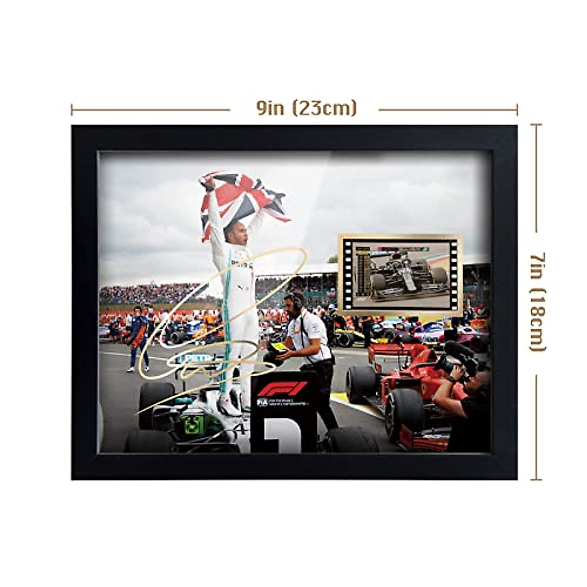 ORIMAMI Signed Lewis Hamilton Poster Wooden Framed Photo Art Decor,with 1x35mm G P 2020 Film Display,Cool Collectible Gifts for Formula One Racing Fans - 8x6 Inches
