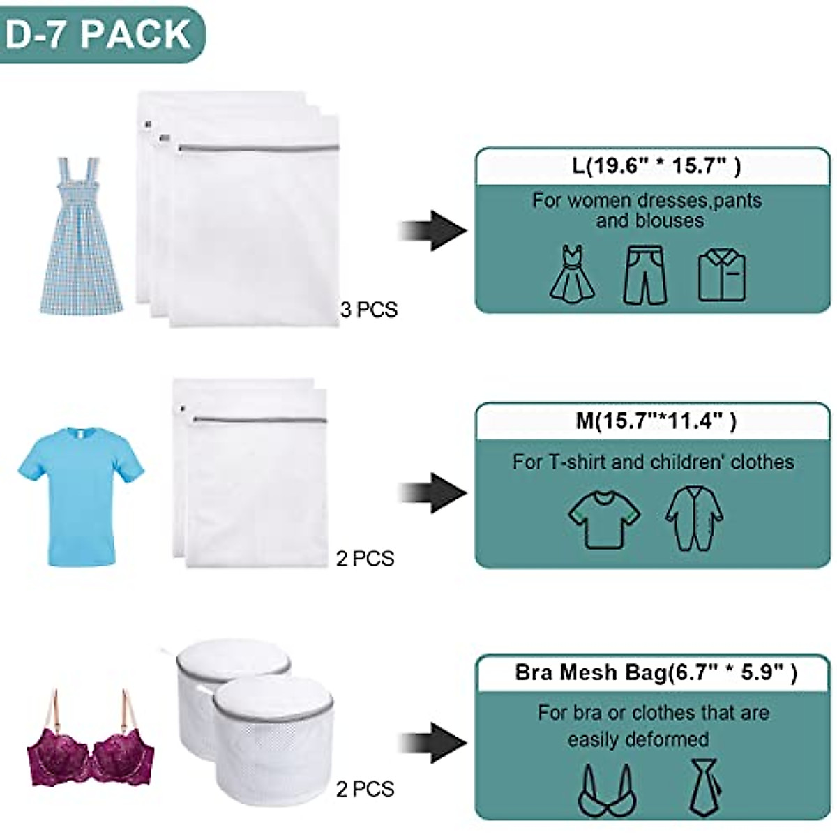 XCX Mesh Laundry Bags with Four Combinations, Laundry Bra Lingerie Mesh Wash Bags for Different Laundry Needs, Delicates Laundry Bag for Blouse, Underwear (D-7 Pack)