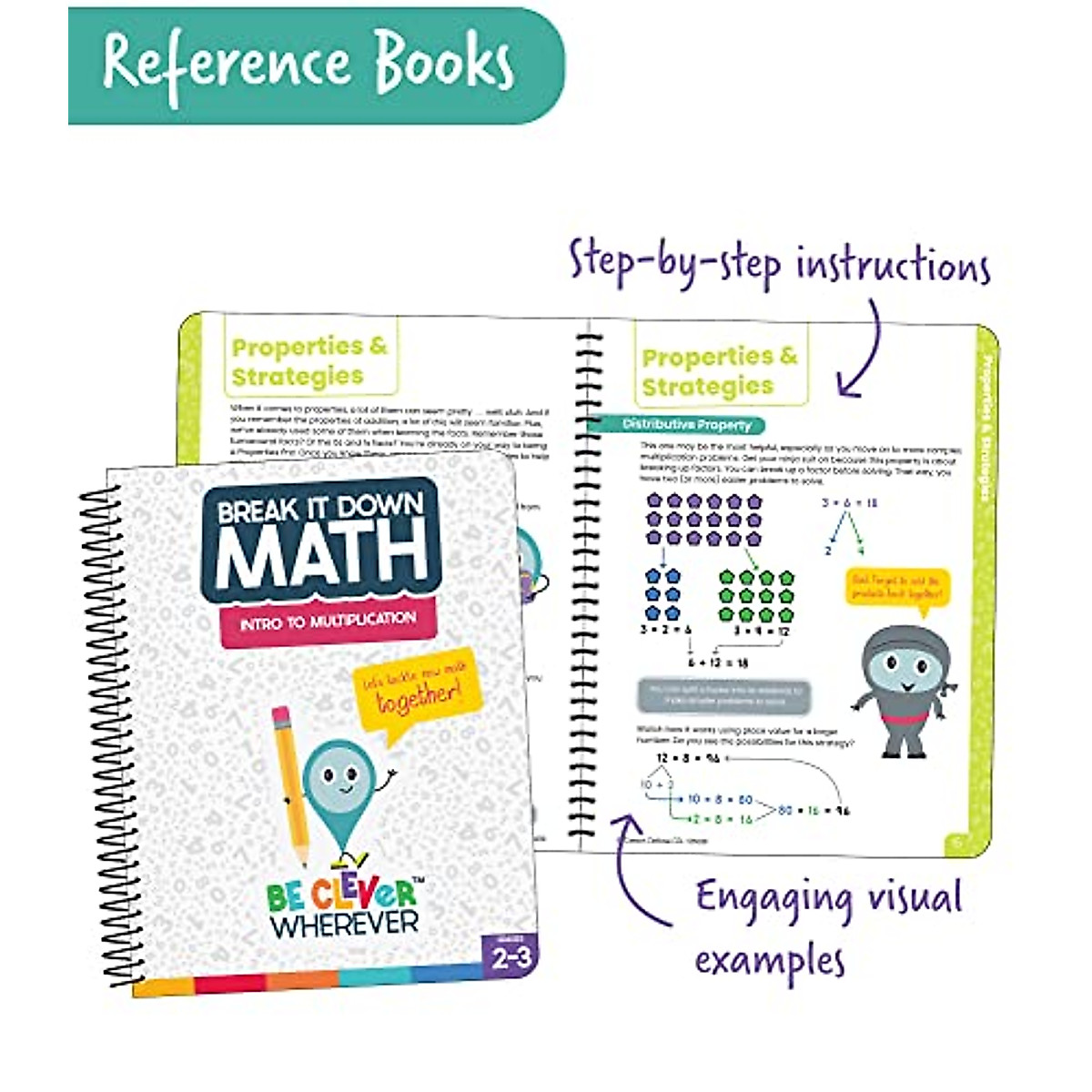 Be Clever Wherever Grade 3 Math Kit, 2nd & 3rd Grade Math Tool Kit, Word Problem Strategies, Intro To Multiplication, and Intro to Fractions Math Reference Books (14 Pc)