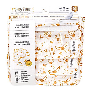 Bumkins Travel Bag, Toiletry, TSA Approved Pouch, Zip Bag, Quart Size Airline Compliant, Clear-Sided, Baby, Diaper Bag Organization, Makeup, Accessories, Packing, Set of 3 Sizes, Harry Potter
