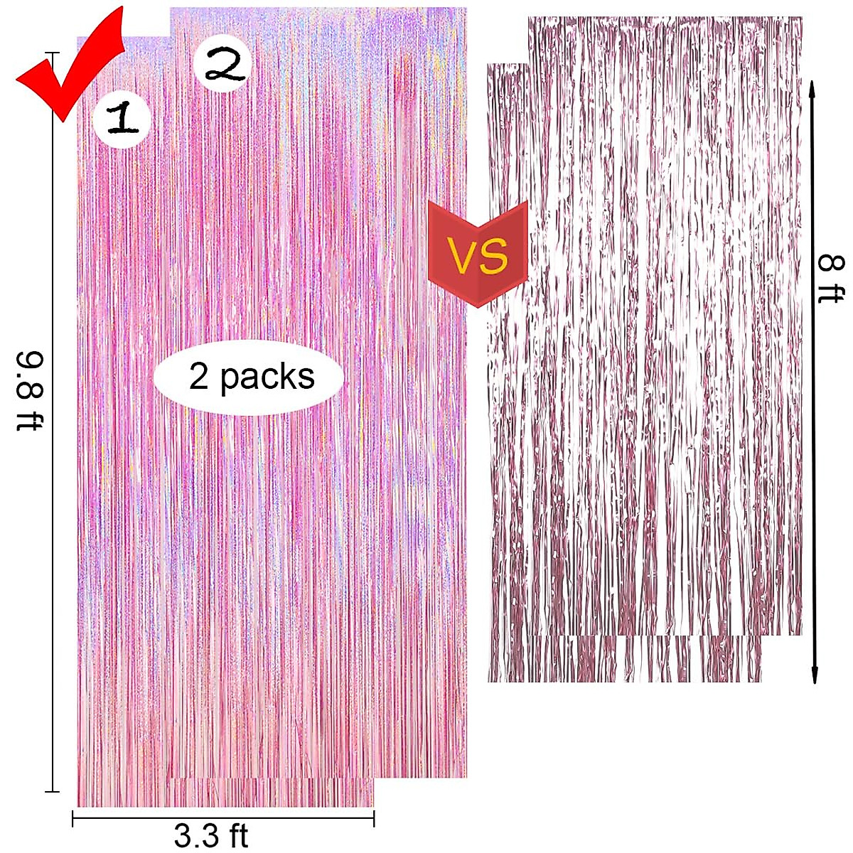 Glitter Pink Fringe Party Curtain - 6.5x9.8 feet, Pack of 2 | LILF Pink Tinsel Streamers Foil Fringe Backdrop Curtain with Non-Marking Tape for Birthday Bachelorette Party Decoration Photo Booth Props