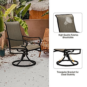 MEOOEM Outdoor Patio Dining Chairs Set of 2 Swivel Patio Chairs All Weather Textilene High Back Patio Furniture Chair with Armrest & Black Metal Frame for Lawn Garden Backyard
