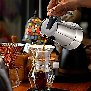 ALYSTER Moka Pot Italian Coffee Maker Classic Stovetop Espresso Maker 9Cup/16OZ Stainless Steel Stovetop Induction Espresso Pot (9Cup(16OZ, Silver)