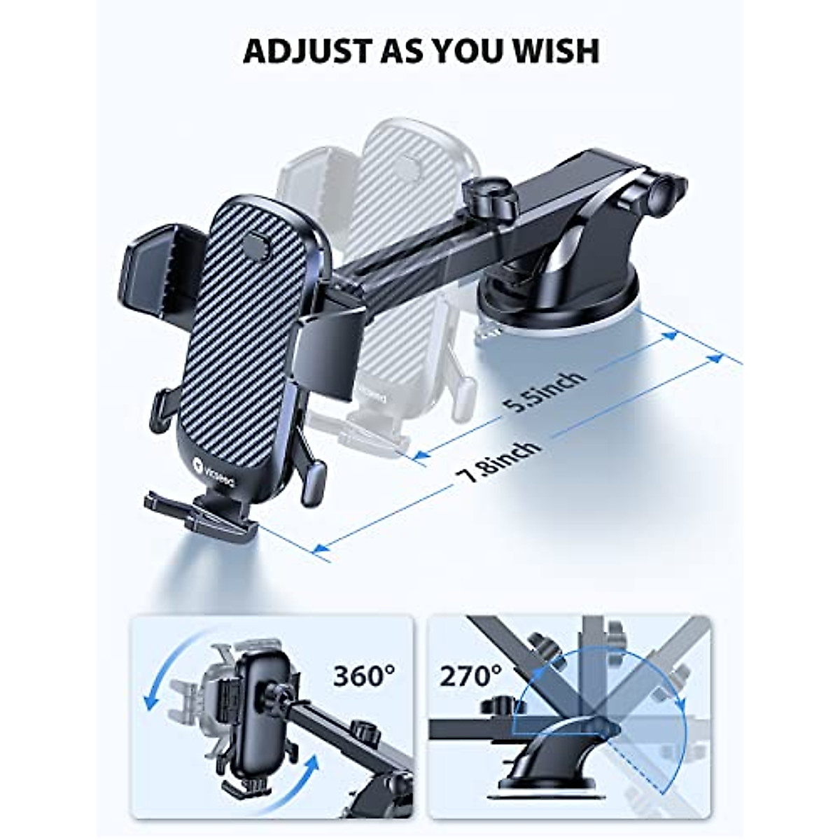 VICSEED Auto Lock Phone Mount for Car [Super Strong Suction & No fall] Car Phone Holder Mount Adjustable Long Arm Hands Free Cell Phone Holder Car Windshield Dashboard Vent for All Phones & Thick Case