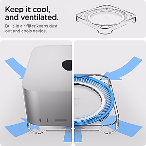 Spigen LD202 Designed for Mac Studio M2 Max, M2 Ultra, M1 Max, M1 Ultra Desktop Stand Mount with Built in Air Filter - Crystal Clear