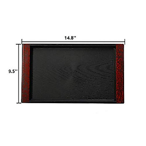 DayCount Melamine Serving Tray Large Rectangle - 14.8'' x 9.5'' Wood Grain Black Plastic Plate or Platter for Parties, Dinner, Thanksgiving, BBQ & Baking