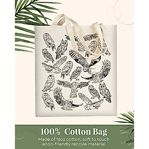 AUSVKAI Canvas Tote Bag Aesthetic for Women, Cute Trendy Owl Hand Drawn Reusable Cloth Cotton Bags with Handle for Grocery College Shopping Beach