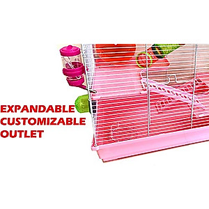Large 3-Levels Dwarf Hamster Expandable and Customizable Habitat House Cage for Rodent Gerbil Mouse Mice Rat with Crossover Tube Tunnel