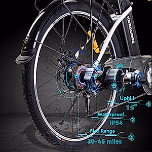 KORNORGE Electric Bike for Adults - 26" City Commuter Ebike, 350W Motor with Removable 36V/12.5Ah Battery, Shimano 6-Speed and Dual Shock Absorber, Electric Cruiser Bike for Female Male.White