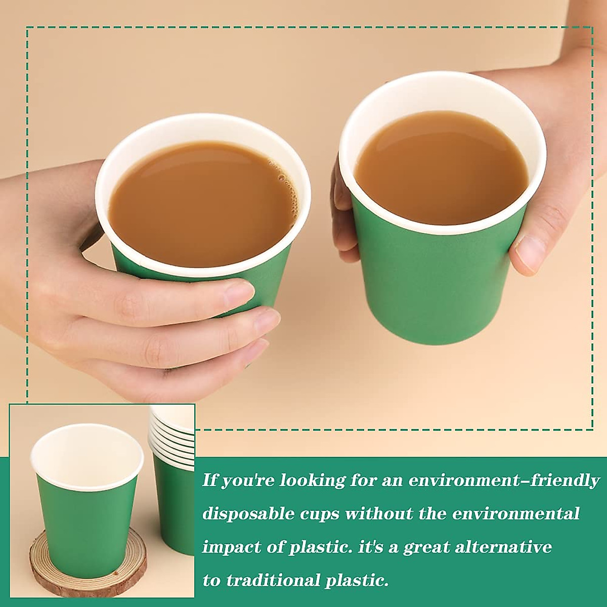 Giwrmu 25 Pack Disposable Paper Cups, 8 oz Paper Hot Cups, Green Coffee Cups Disposable To Go, Hot Cold Beverage Paper Cups, Ideal for Parties, Wedding, Home Kitchens and Office (Green)